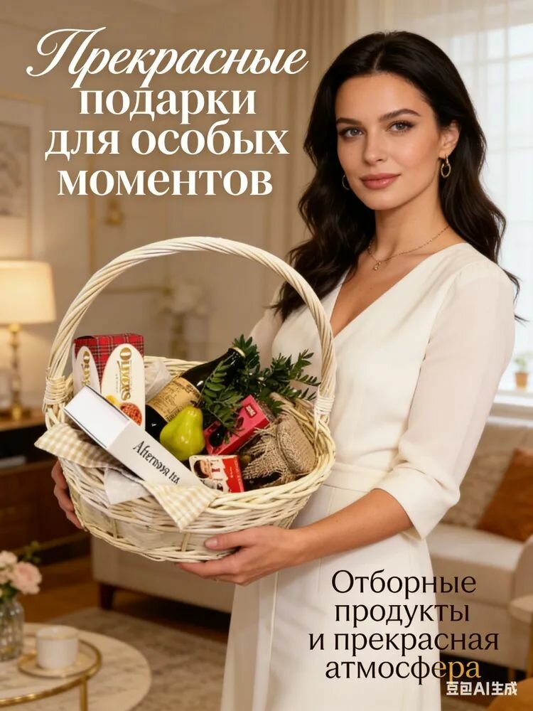 Корзина плетеная декоративная с ручкой 37х29х31 см белая, большая подарочная корзинка для фруктов, пикника и Пасхи