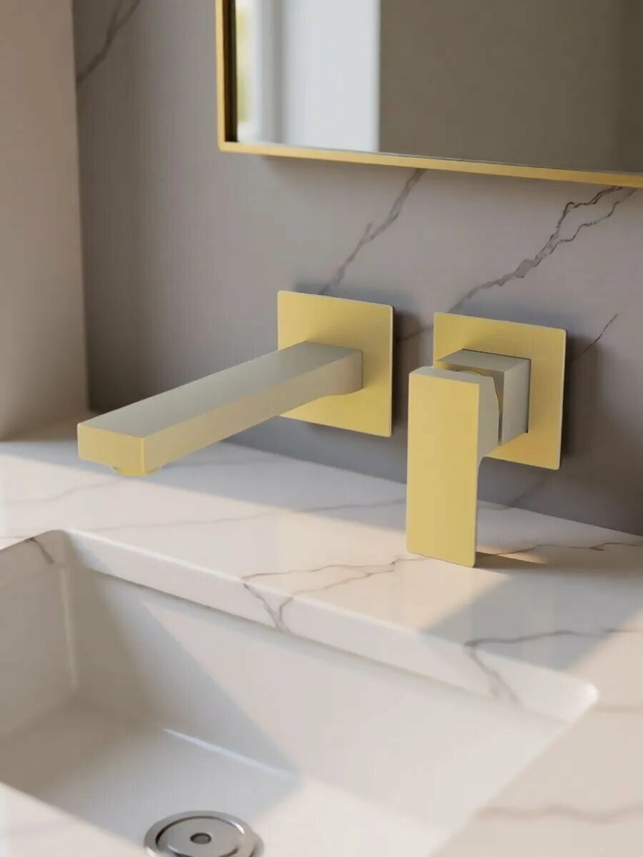 Однорычажный встраиваемый смеситель для раковины от бренда Vieir из латуни V393513-S матовое золото