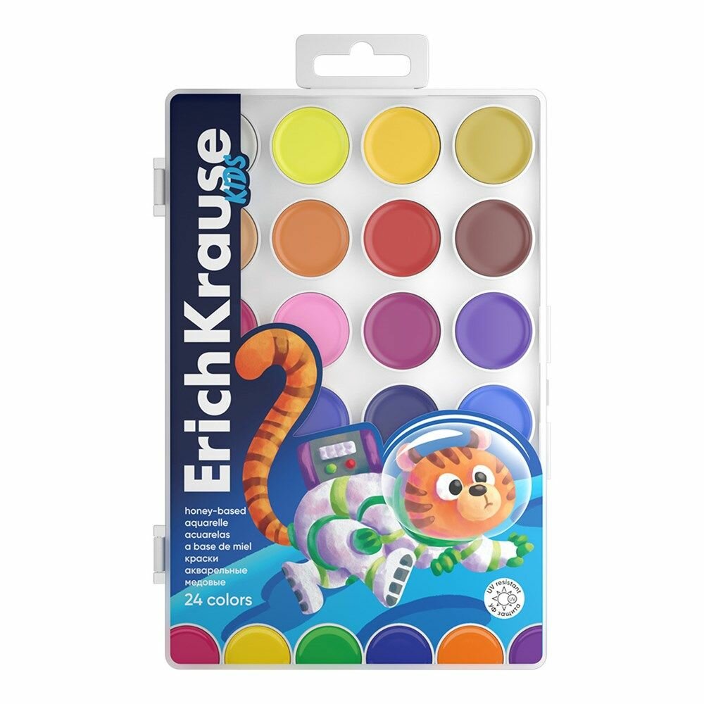 Акварель ErichKrause "Kids Space Animals" 24цв. пласт. уп, без кисти (61362) медовая