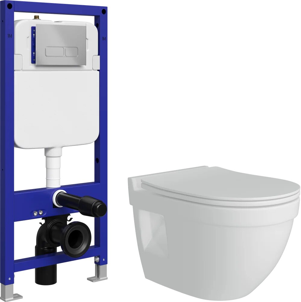 Комплект 5 в 1 Унитаз подвесной Teymi Vitra Pro T40806 / Инсталляция с кнопкой STWORKI Кронборг S28500CR / Крышка-сиденье, Комплект шумоизоляции