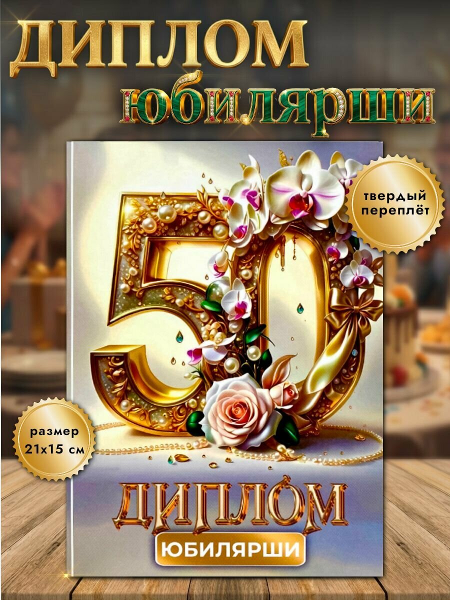 Диплом открытка подарочный "Юбилярша 50 лет", поздравительная открытка, подарок женщины на юбилей