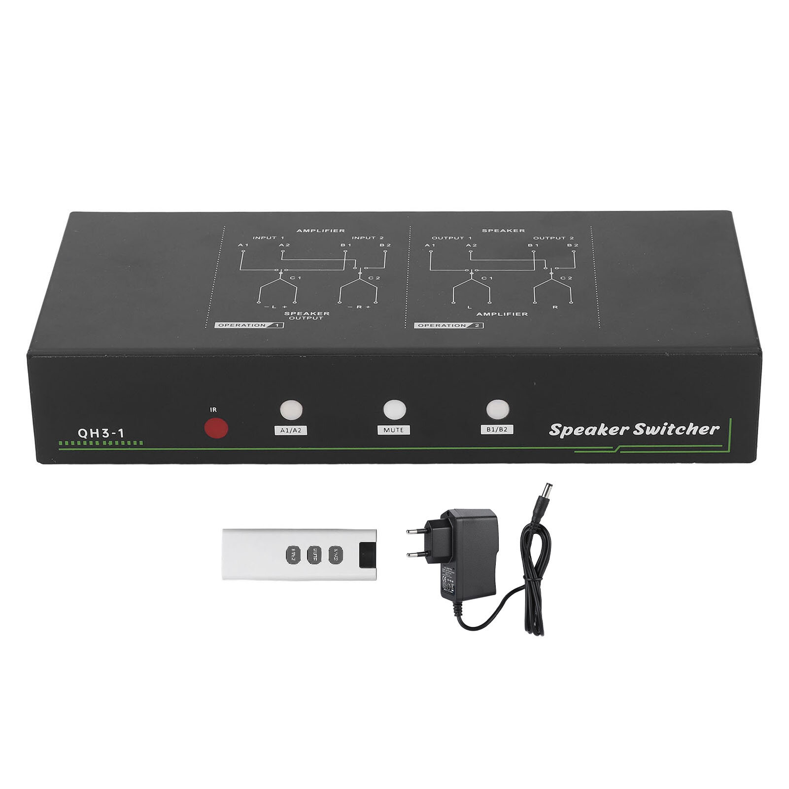 Ручной переключатель акустических систем с пультом дистанционного управления, 1 вход, 2 выхода или переключатель усилителя, интерфейс XLR, вилка европейского стандарта.