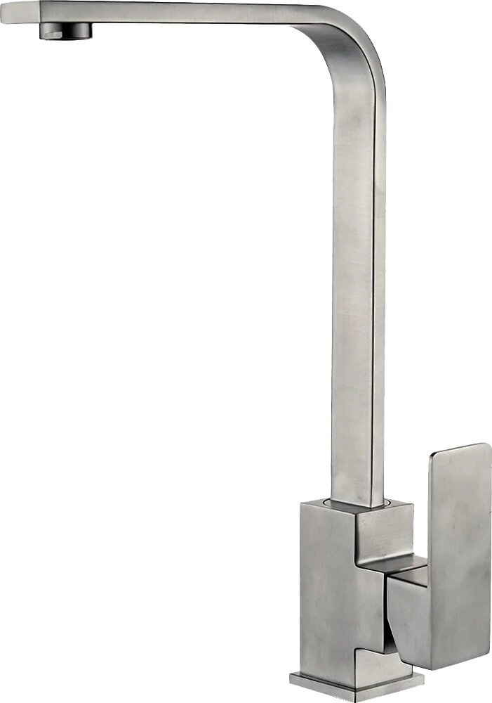 Смеситель для кухни Steel Hammer Inox SH 5104 INOX с поворотным изливом, матовый, однорычажный, нержавеющая сталь, с керамическим картриджем