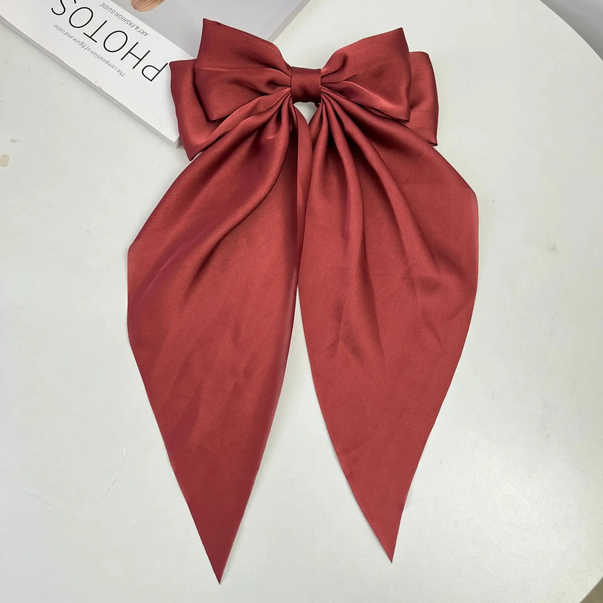 Атласная заколка с бантом Deep Burgundy