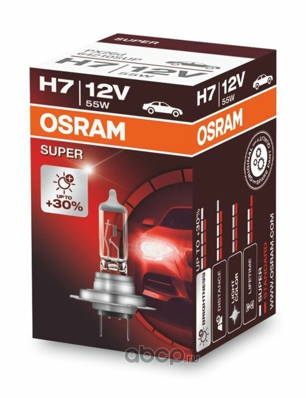 Лампа автомобильная OSRAM H7 12v 55W+30% SUPER ORIGINAL