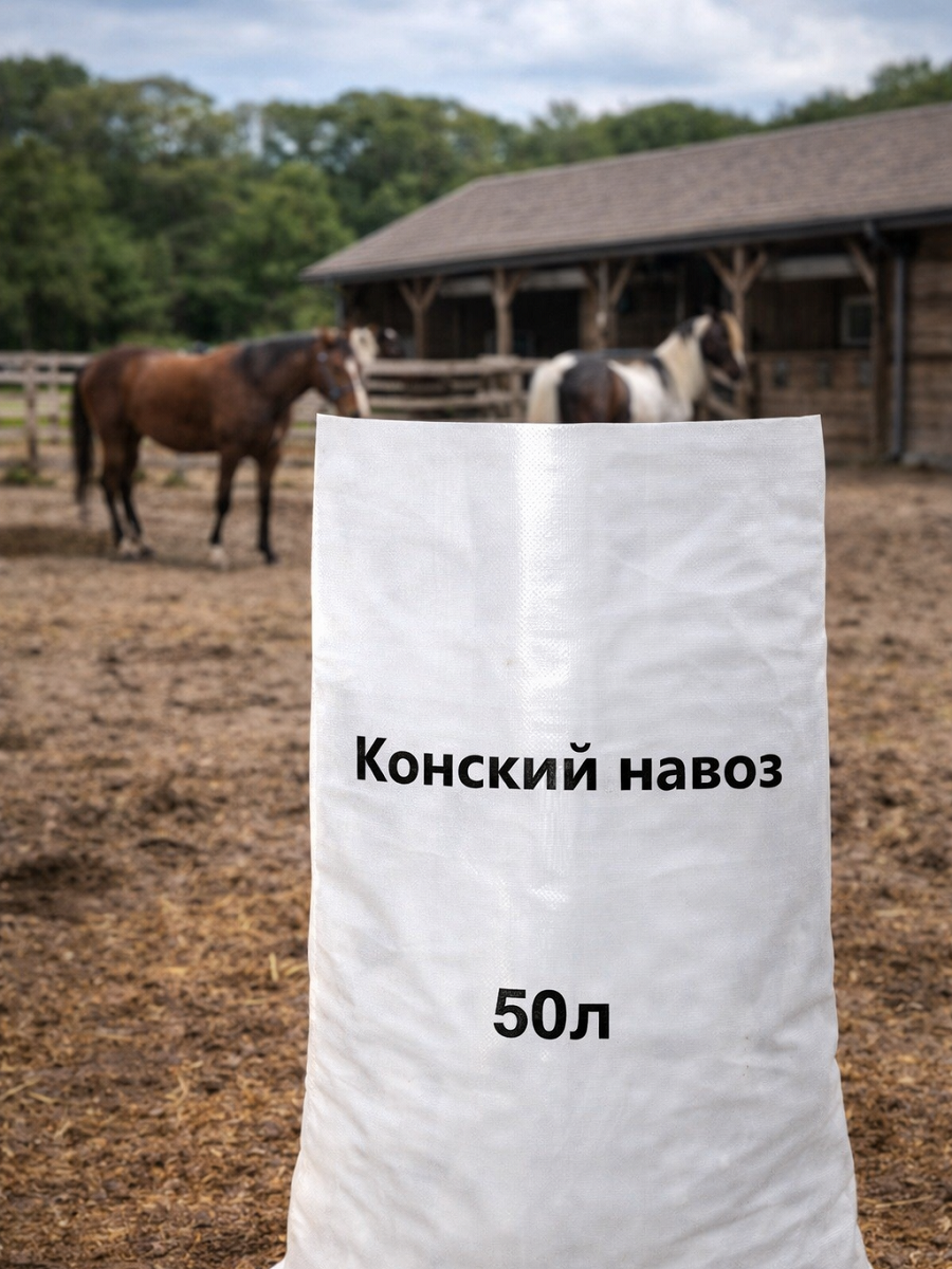 Конский навоз в мешках 50 литров (удобрение для картофеля, огурцов, арбузов и других)