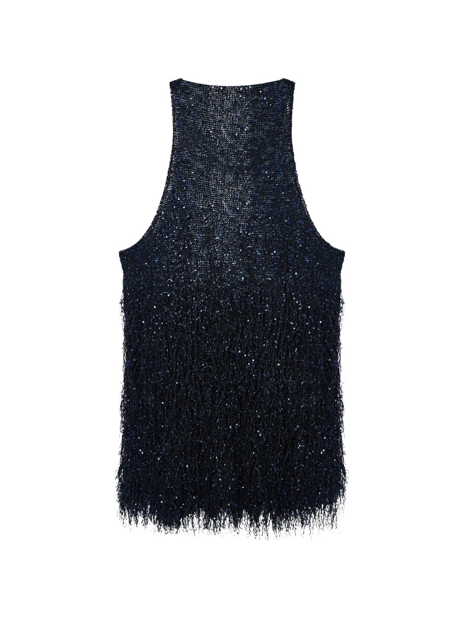 Топ GIORGIO ARMANI Sequin-embellished fringed top, размер 48, синий — фото 1