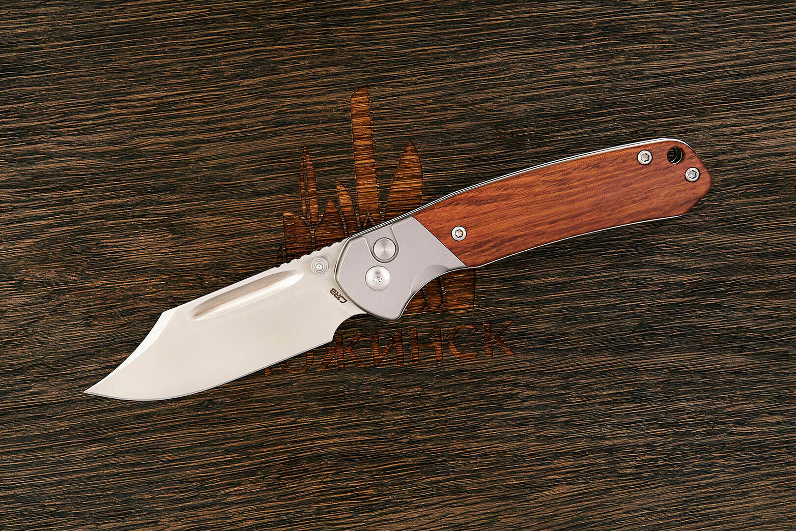 Нож складной CJRB Pyrite Bowie, клинок 80мм, сталь AR-RPM9, рукоять комбинированный: дерево, сталь