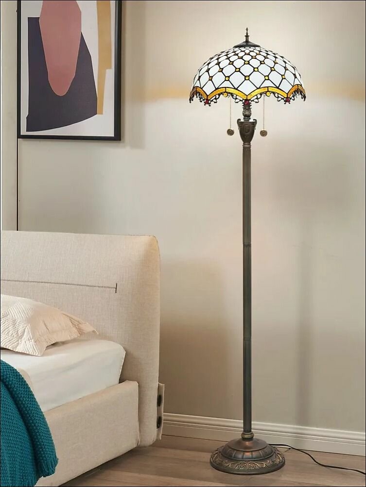 Винтажный торшер Тиффани из цветного стекла напольный светильник в скандинавском стиле для гостиной, спальни и кабинета