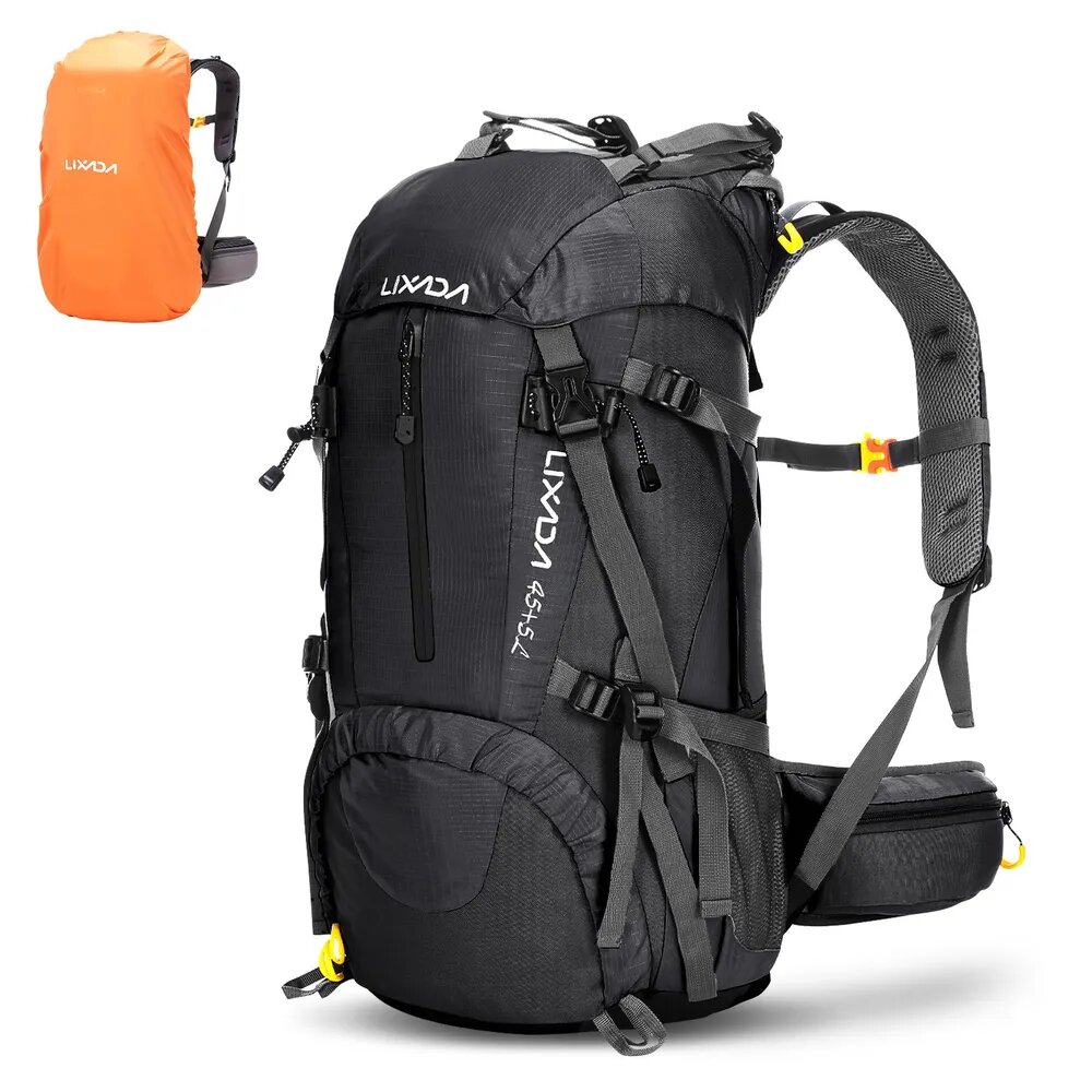 Рюкзак Lixada 45+5L туристический мужской, спортивный, черный, искусственный материал, застежка-молния