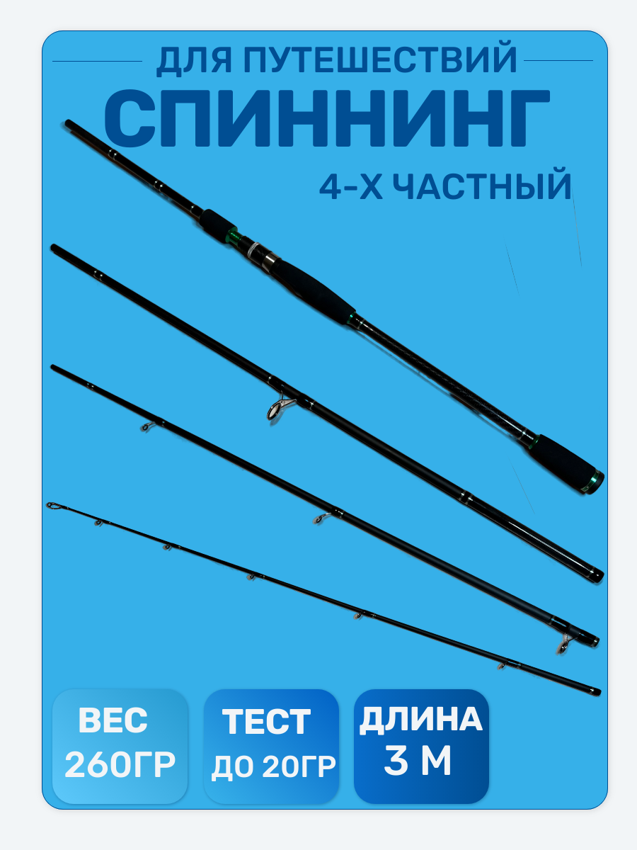 Спиннинг для путешествий, 4-частный, транспортная длина 80 см, вес 260 гр
