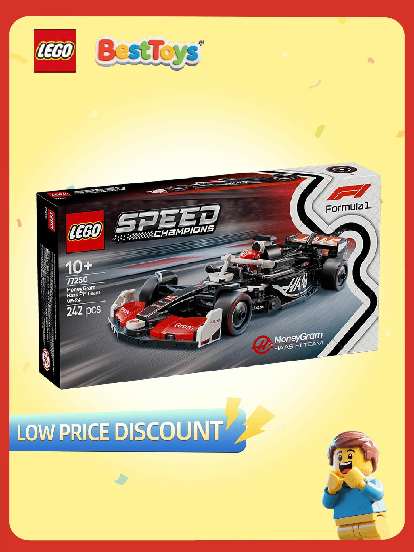 Конструктор LEGO SPEED CHAMPIONS Formula 1 MoneyGram Haas VF-24 242 детали, возраст 10+, 77250
