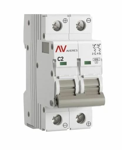 EKF Выключатель автоматический AV-6 DC 2P 2A (C) 6kA AVERES, арт. mcb6-DC-2-02C-av