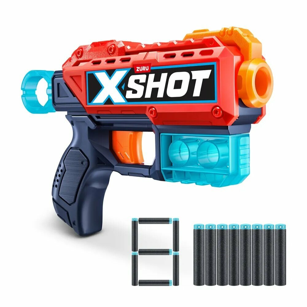 ZURU X-Shot Игрушечный пистолет с отдачей. Бластер с 8 мягкими пулями. Kickback Blaster. Игрушки для мальчиков, 36184