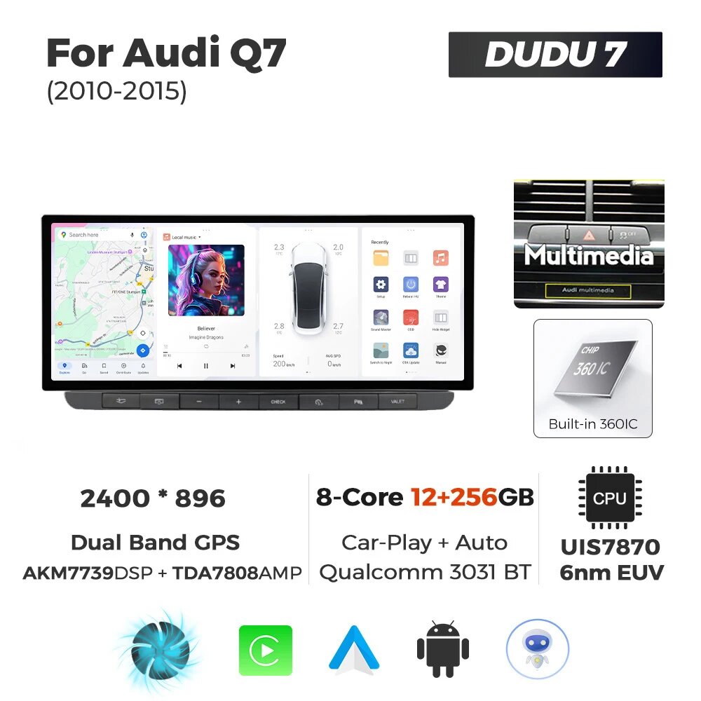 DUDUAUTO DUDU7 12,3-дюймовый автомагнитола 2400*896 Carplay DSP для Audi Q7 4L DUDU7 12-256G MMI3G
