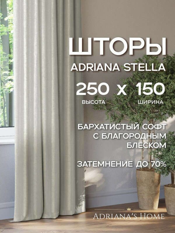 Шторы Adriana Stella, софт, светло-серый, комплект из 2 штор, высота 250 см, ширина 150 см, лента