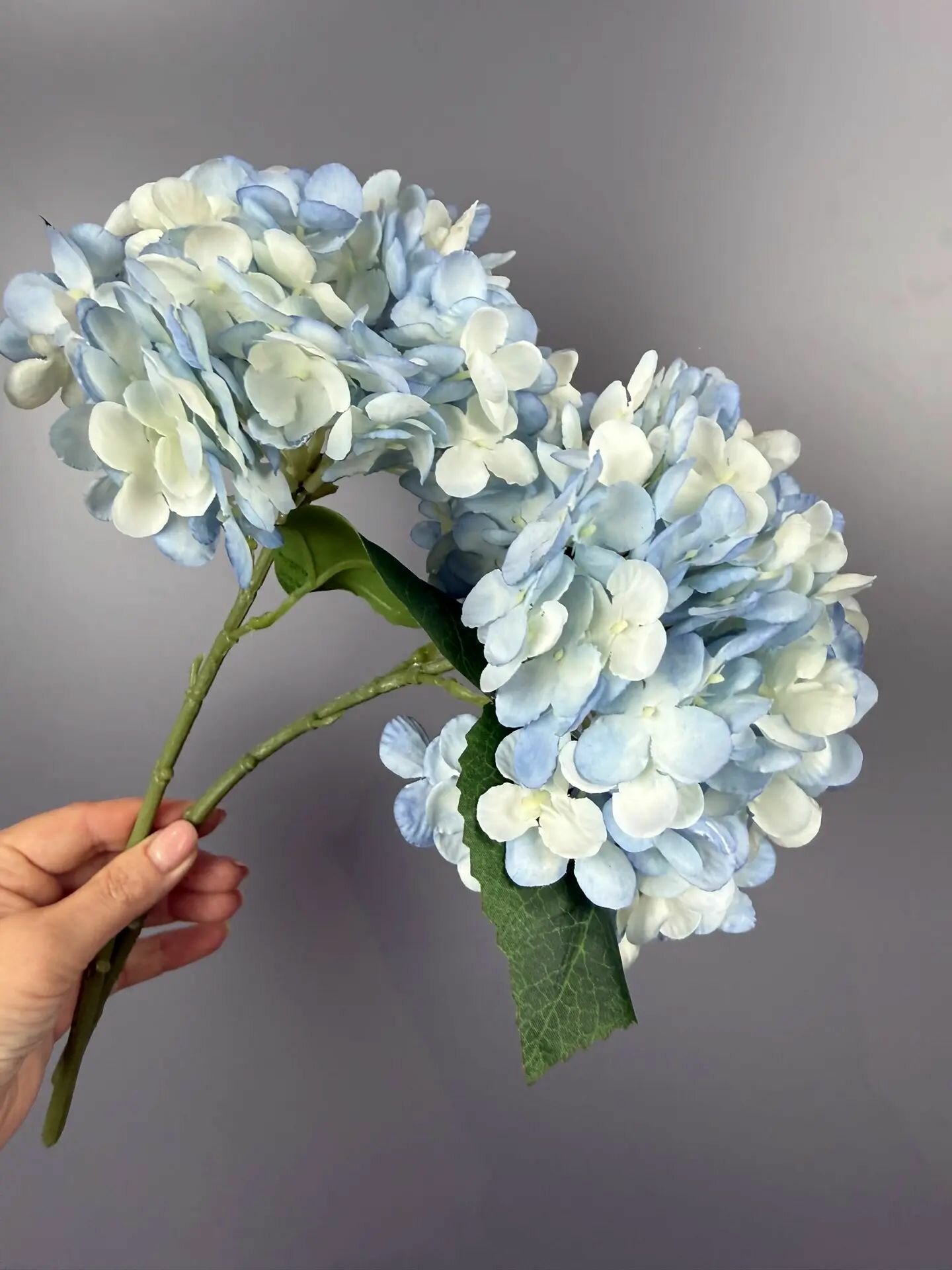 Искусственные цветы для декора интерьера Гортензия голубая 34 см 2 ветки для маленькой вазы