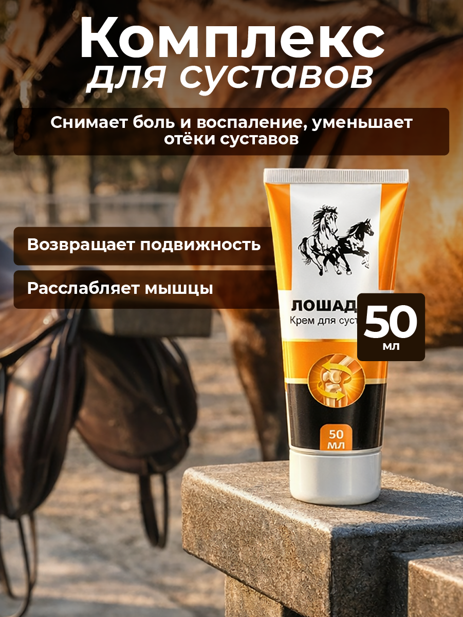 Лошадка, крем для суставов: помогает, когда боль мешает двигаться, натуральный состав, туба 50 мл