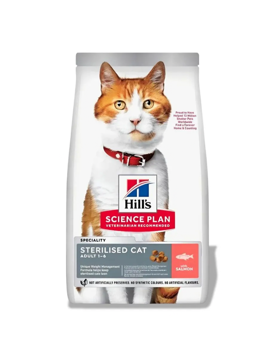 Сухой корм Hill's Science Plan Sterilised Cat Adult для стерилизованных кошек от 1 года до 6 лет, лосось, 3 кг