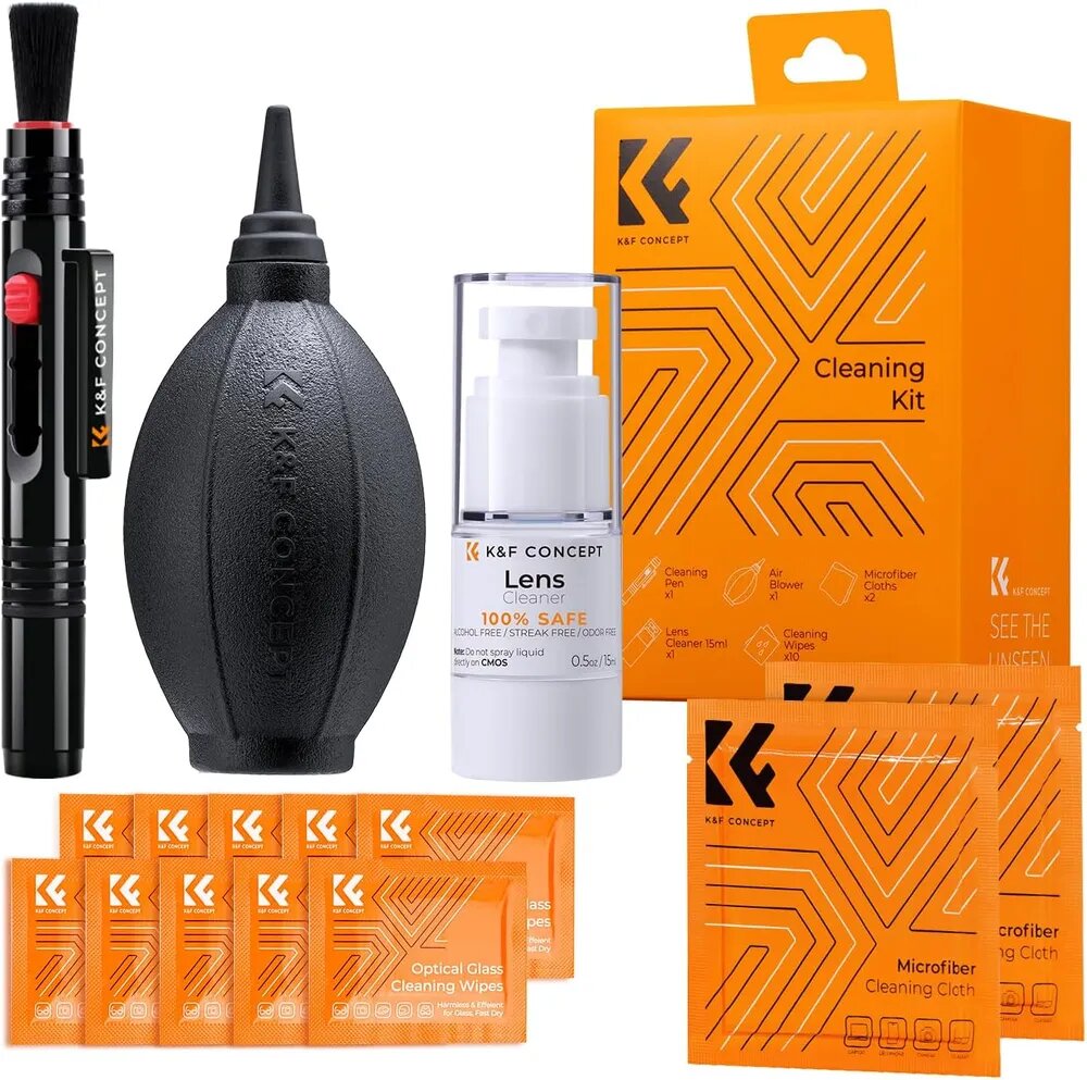 K&F Concept Комплект для чистки оптики: карандаш, груша, салфетки, жидкость 15ml