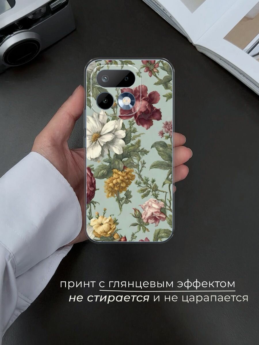 Силиконовый чехол на Realme 16 Pro / Реалме 16 Про с принтом Акварельные красные цветы — фото 1