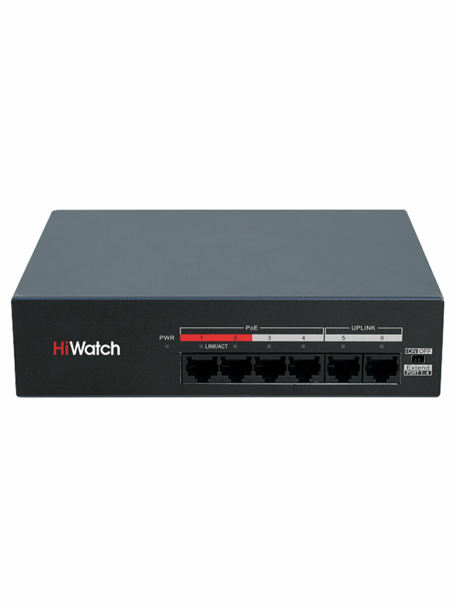Неуправляемый PoE-коммутатор Hiwatch DS-S0106-MP, PoE 35 Вт, 4 порта