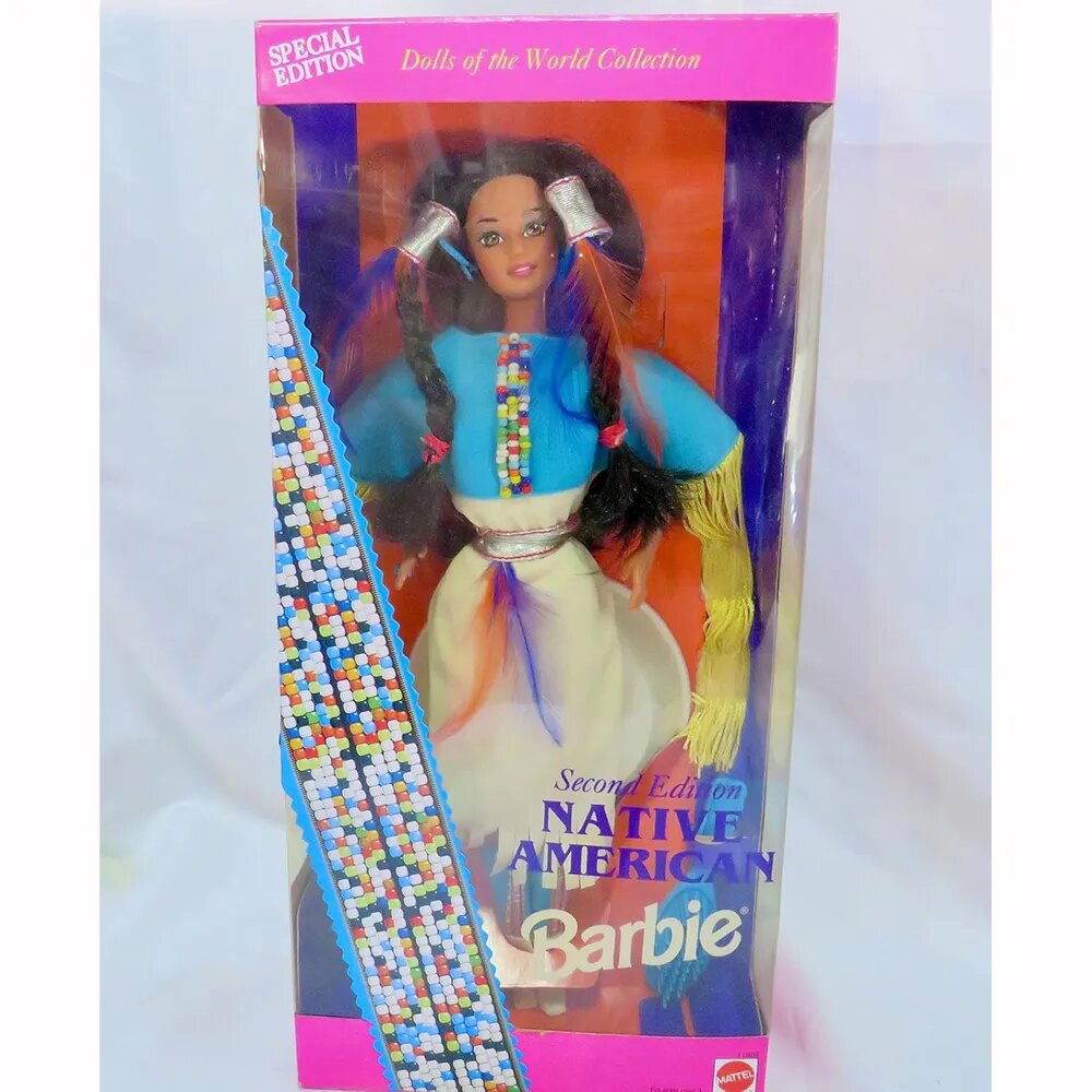 Кукла Barbie Native American Second Edition, коллекционная, в национальном костюме, лазурный цвет, высота 28 см