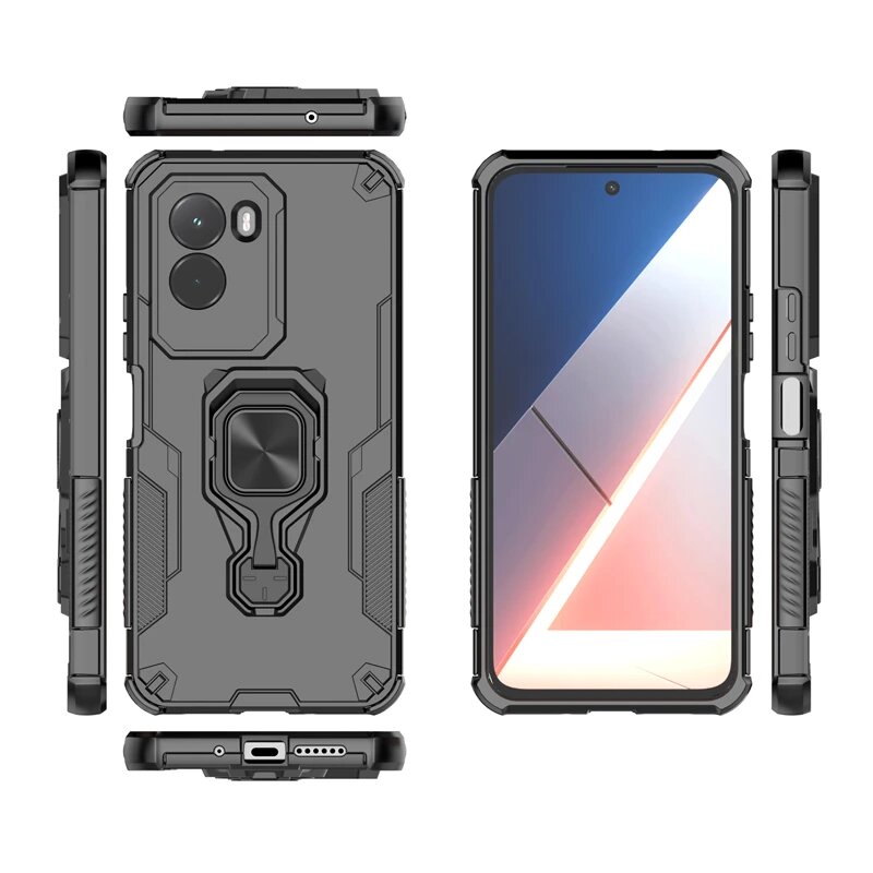 Черный противоударный чехол для Xiaomi Poco M7 с держателем