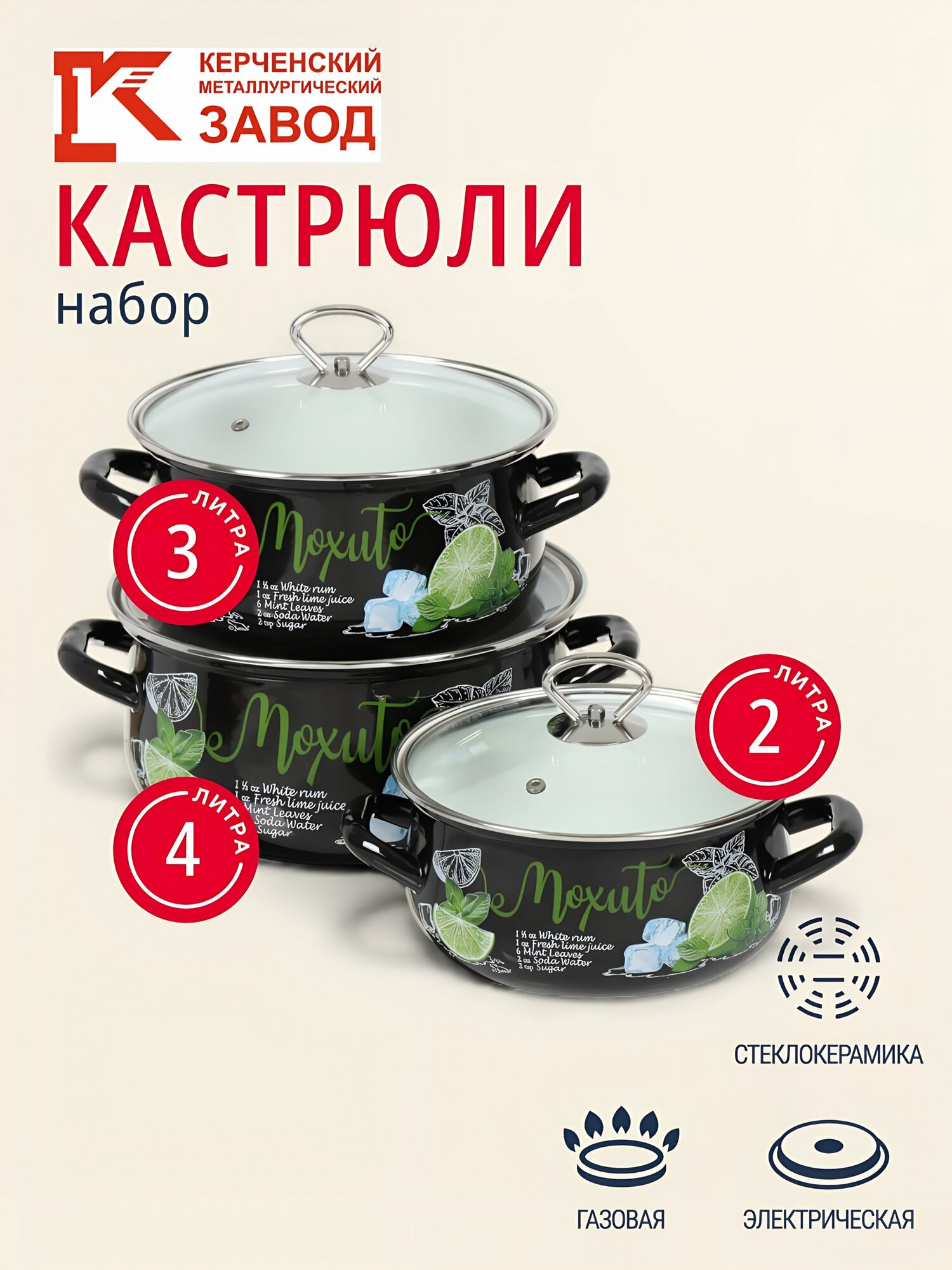 Набор кастрюль Керченский завод Мохито-1, 6 предметов, черный