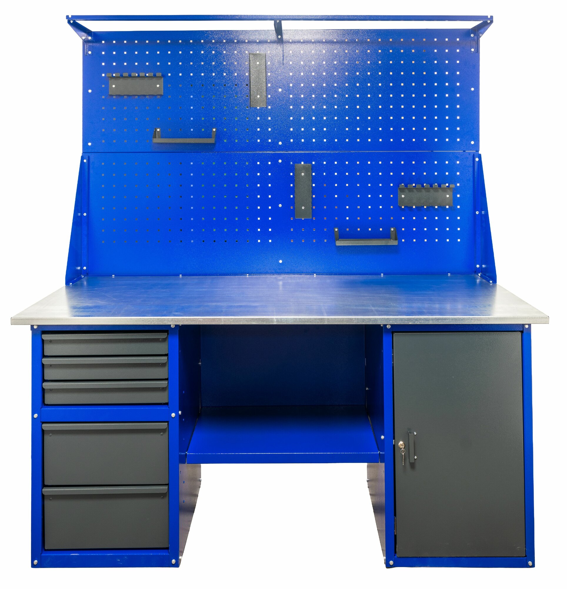 Верстак металлический для гаража, с тумбой, перфопанелью