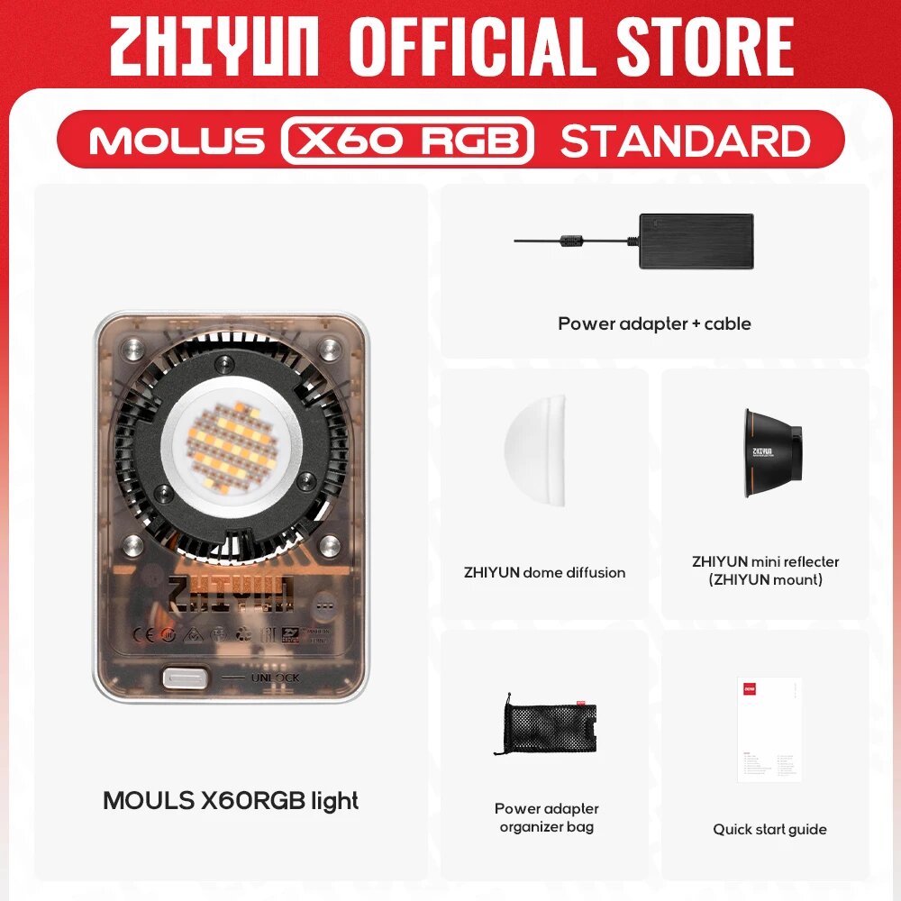 ZHIYUN MOLUS X60 RGB 60 Вт светодиодная видеолампа