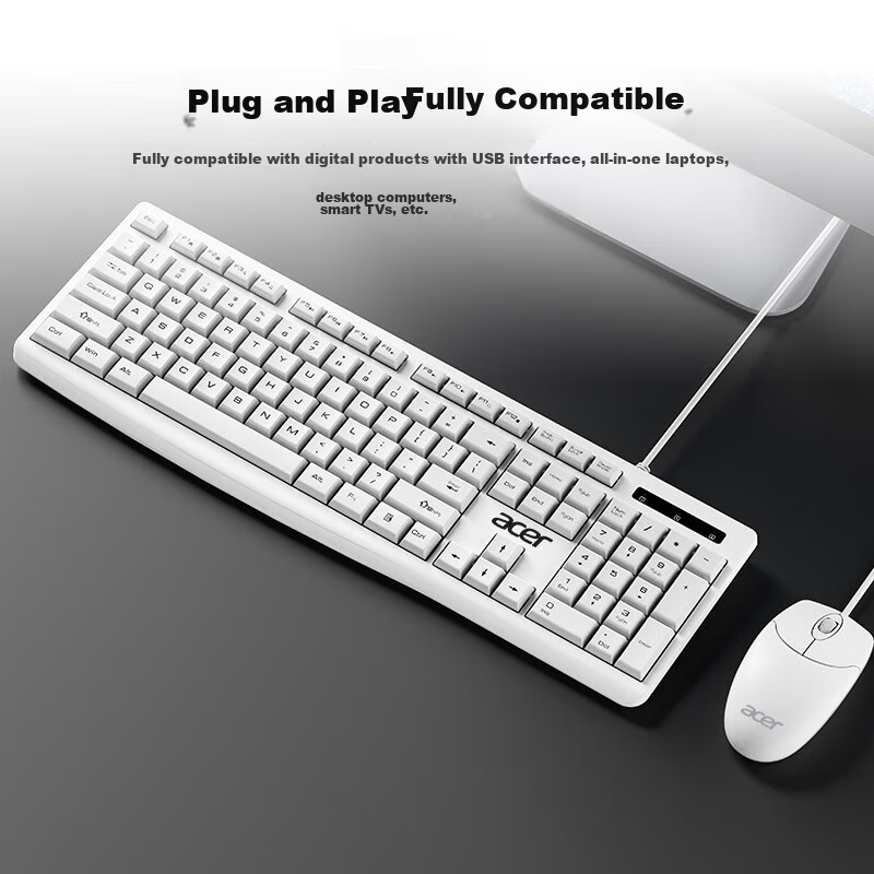 Acer проводной набор клавиатура и мышь для офиса, игр и дома OAK-040 белый Цвет：Проводной | Набор | Офисный | Белый