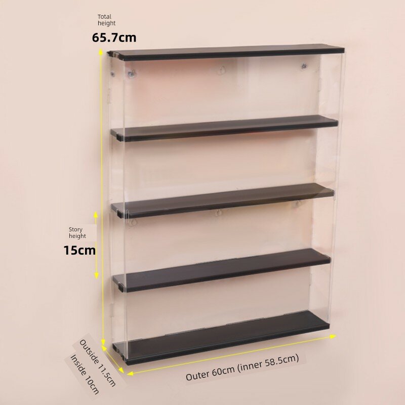 4-яровая акриловая настенная полка для сувениров, 60см х 10см х 15см, прозрачная, подходит для 4 рядов фигурок