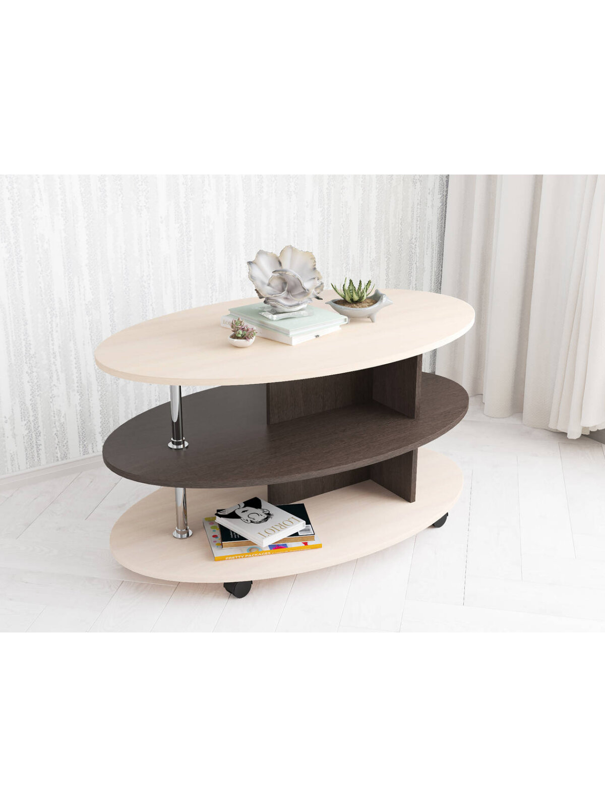 Стол журнальный "Консул-4 Венге / Дуб" Huge Mebel. Ширина 1000 Высота 540. Столы журнальные