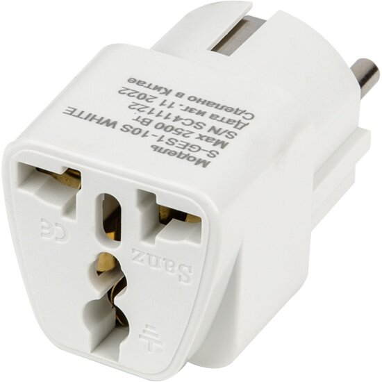 Сетевой переходник Uniel S-GES1-10S WHITE, 10А, 2500Вт, с заземлением. Белый, UL-00010561