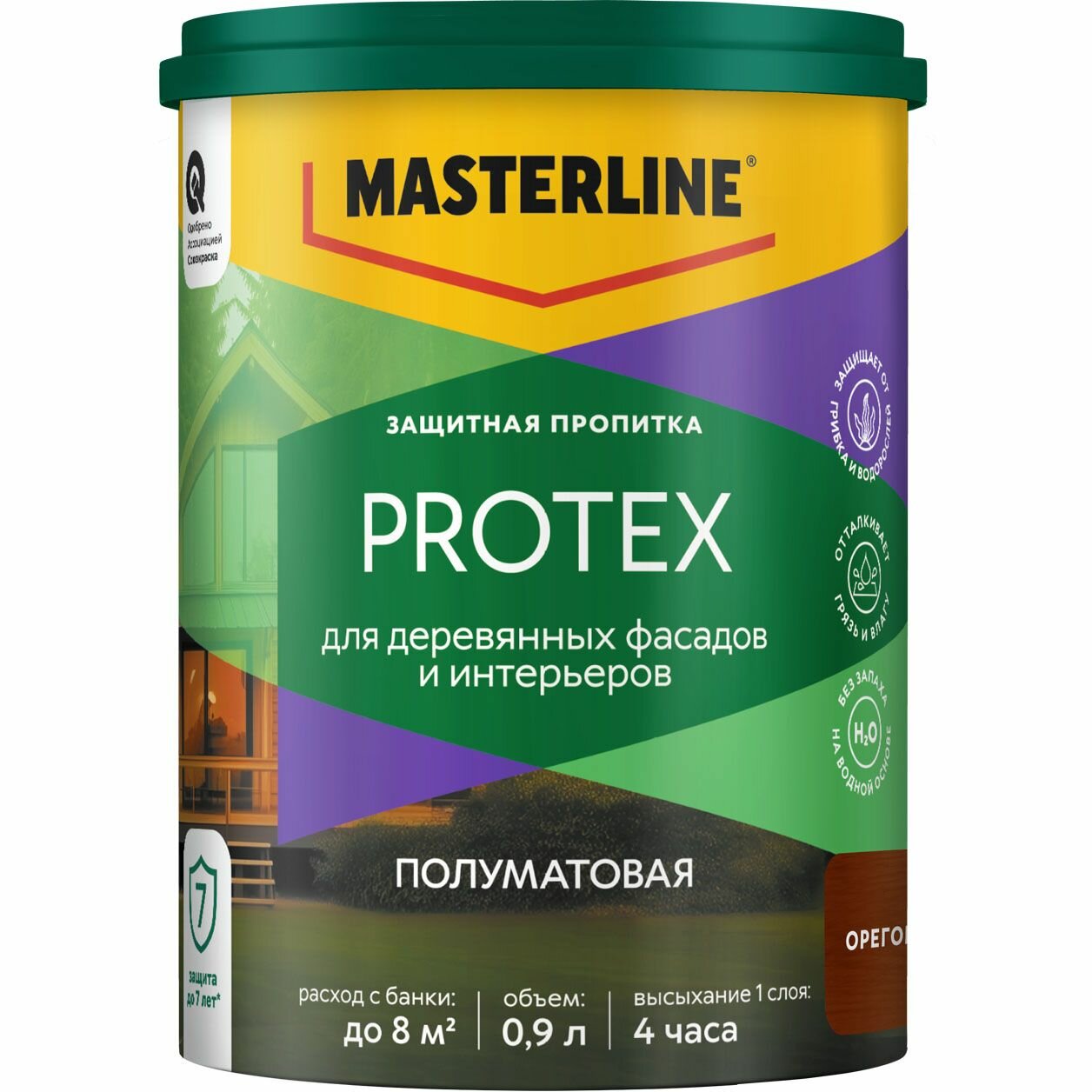 MASTERLINE PROTEX пропитка защитная для деревянных фасадов и интерьеров, орегон (0,9л)