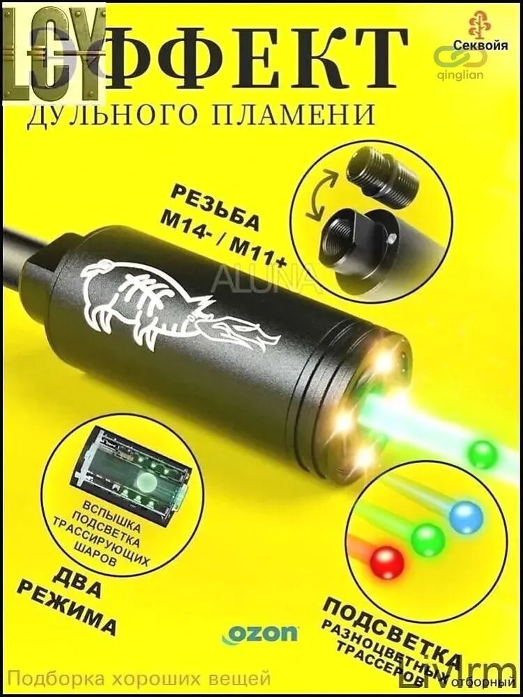 Имитатор дульного пламени премиум для страйкбола, с трассерной насадкой на резьбу М14 ccw и M11 cw