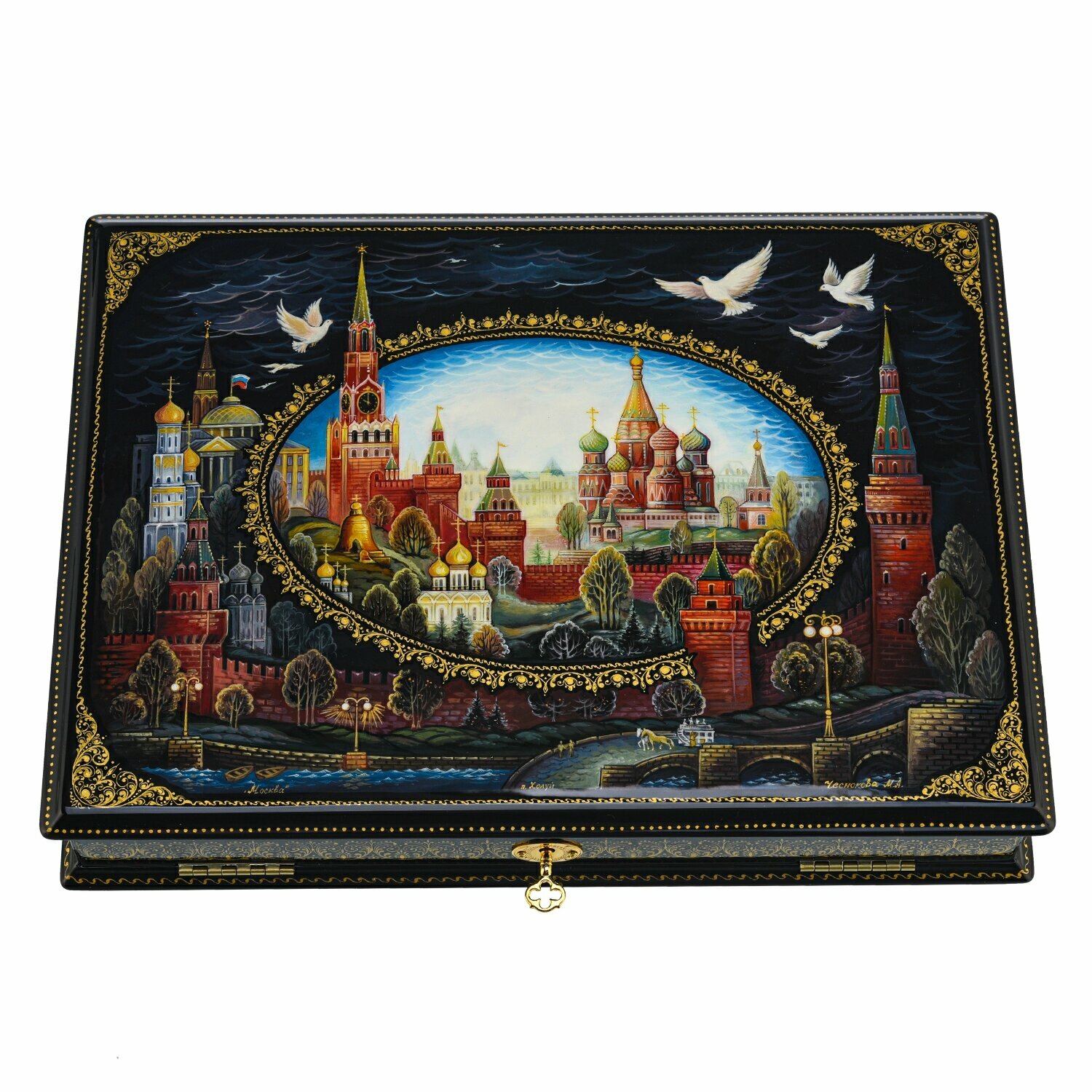 101450 34*25смРусская лаковая миниатюра Шкатулка для Документов"москва Коллаж"