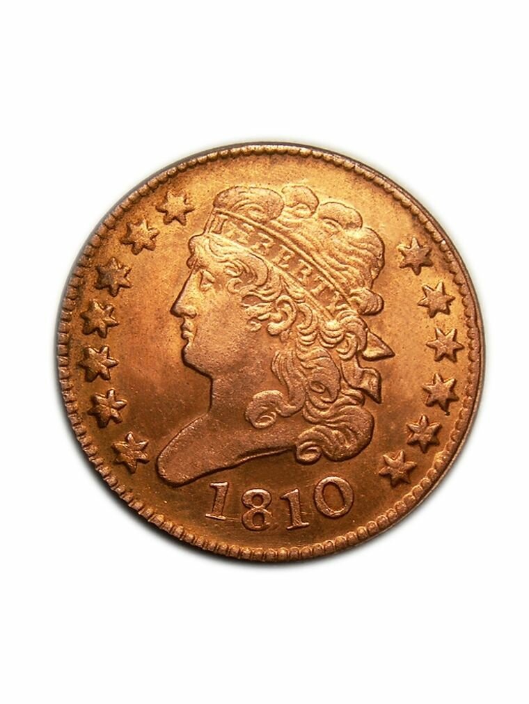 Половина цента 1810 года UNC Half Cent США