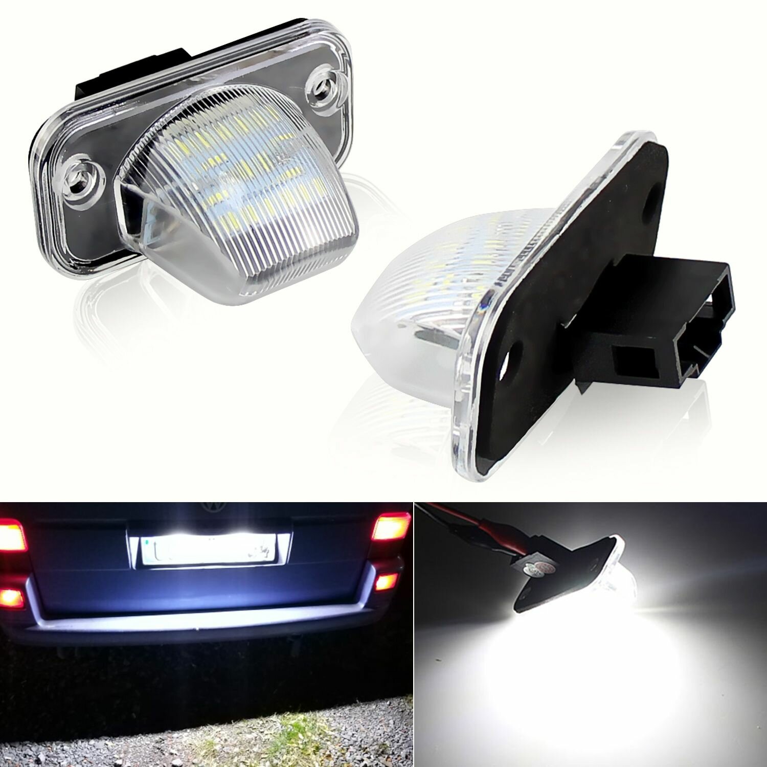 Светодиодные фонари подсветки номера 2 шт 12В 3Вт CANBUS для VW Transporter T4, Passat B5/B6, Caddy, Jetta, Touran 6000K