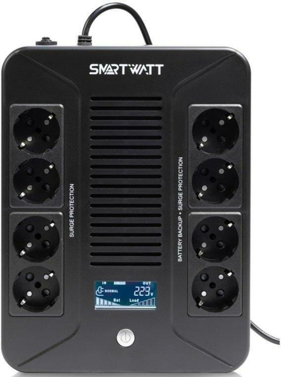 ИБП SmartWatt линейно-интерактивный 1000/600 ВА/Вт напольный/настенный LCD дисплей Shuko CEE7/4 - 8 шт. 4 шт. с резервным питанием 4 шт. - сетевой фил