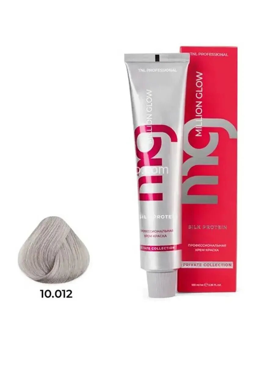 Крем-краска для волос Million glow Private collection Silk protein оттенок 10.012 Платиновый блонд пастельный пепельный перламутровый, 60 мл
