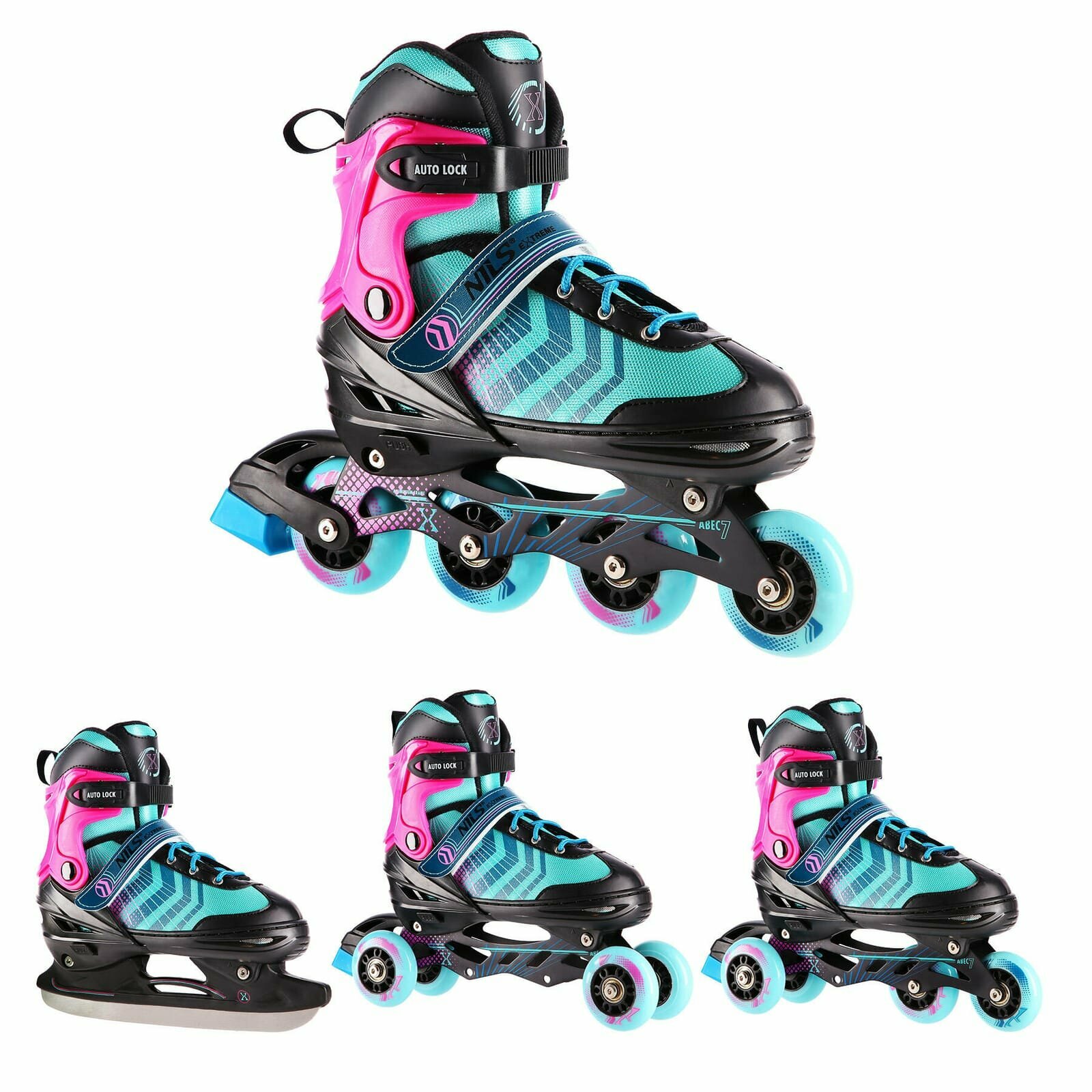 DECATHLON ролики Nils Extreme NH18192A, регулируемые, черный/лиловый, размер 34/38, максимальная нагрузка 80 кг