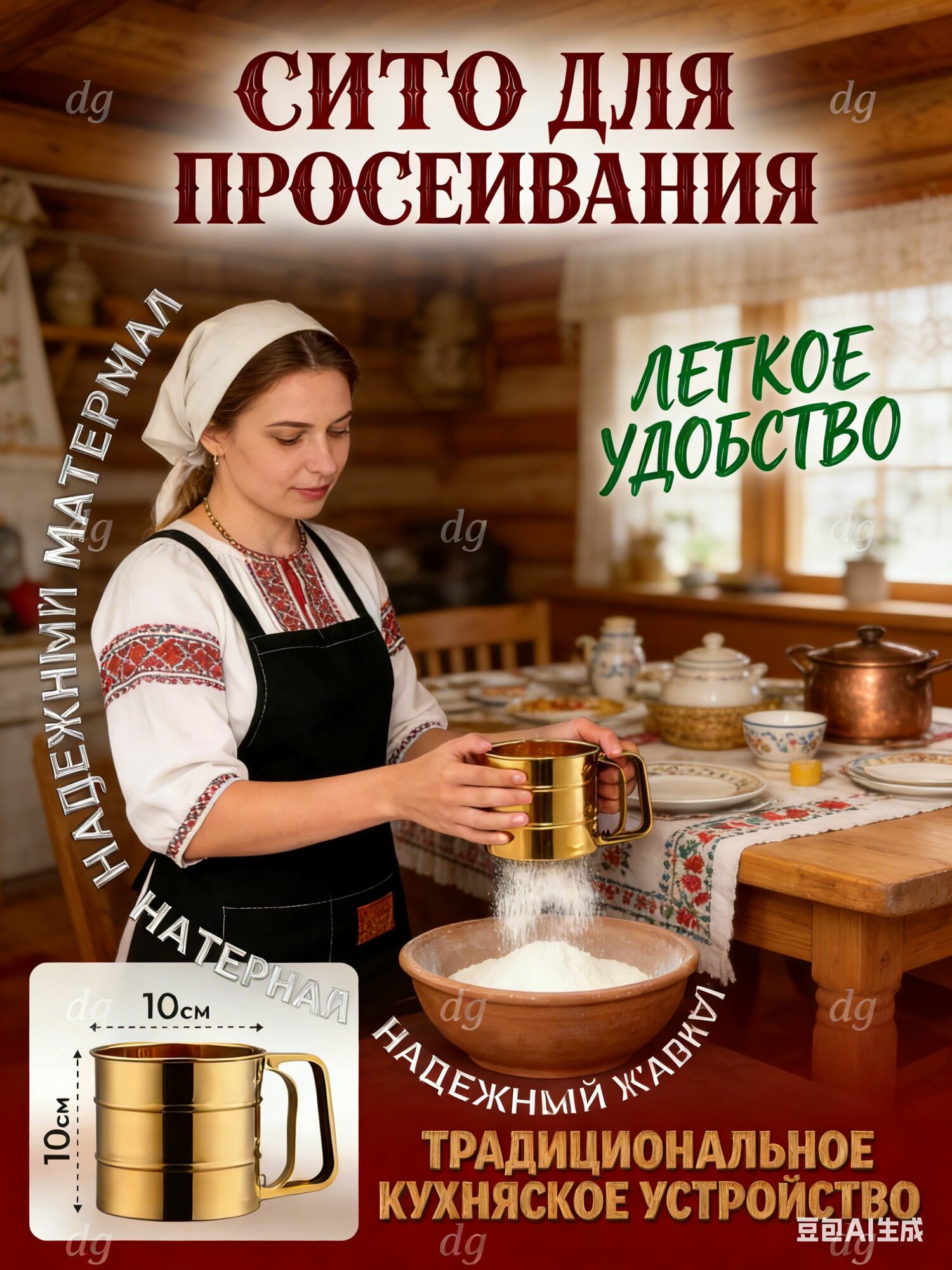 Сито для муки металлическое кухонное кружка