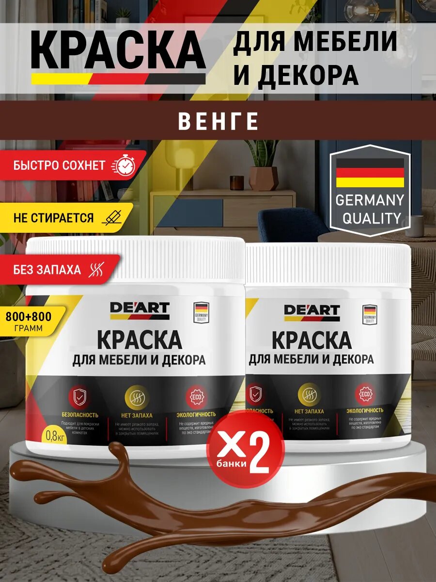 Краска для мебели и декора матовая без запаха венге