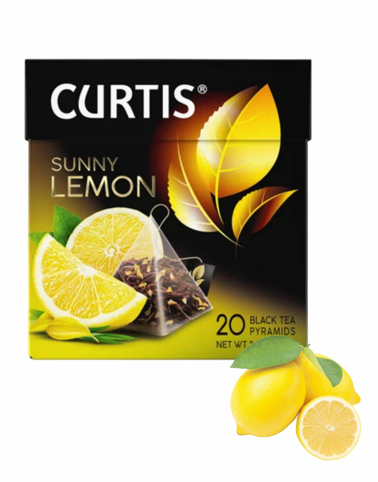 Чай Curtis "Sunny Lemon", пакетированный, чёрный, Россия, 20 пирамидок