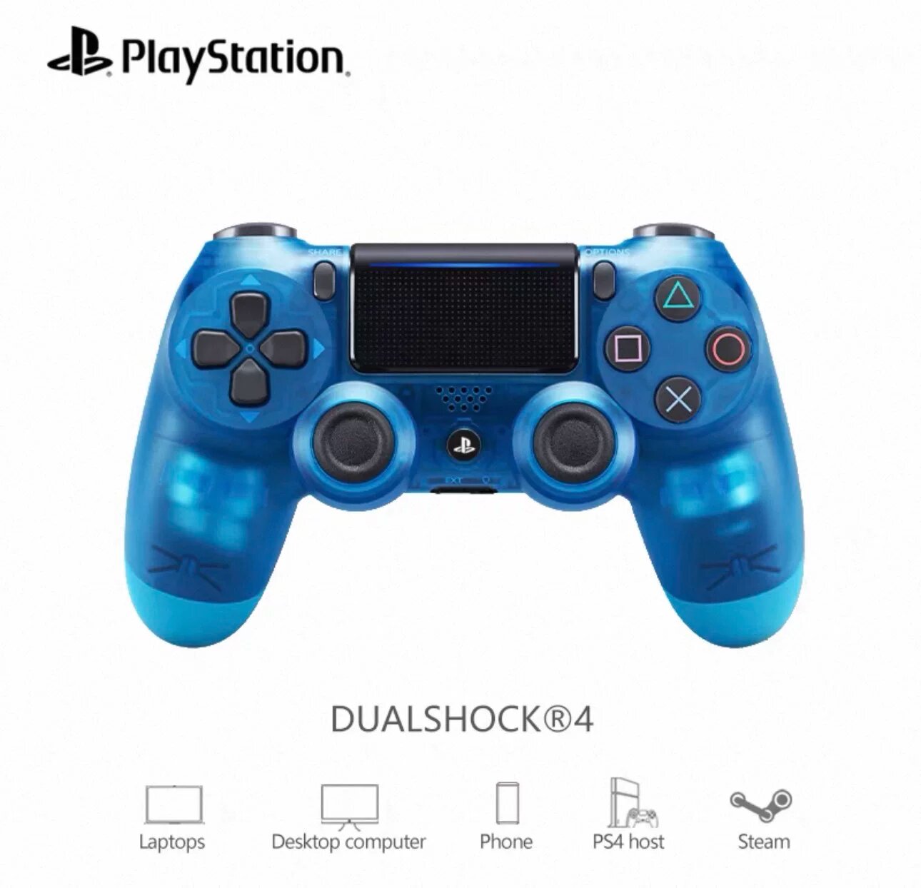 Официальный новый PS4 DualShock 4 беспроводной Bluetooth-контроллер для ПК и PlayStation - Прозрачный синий