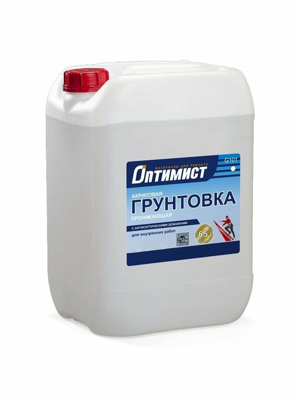 Грунтовка акриловая Оптимист G101 водно-дисперсионная для внутренних работ 5 л, белая, для бетона, кирпича и газобетона