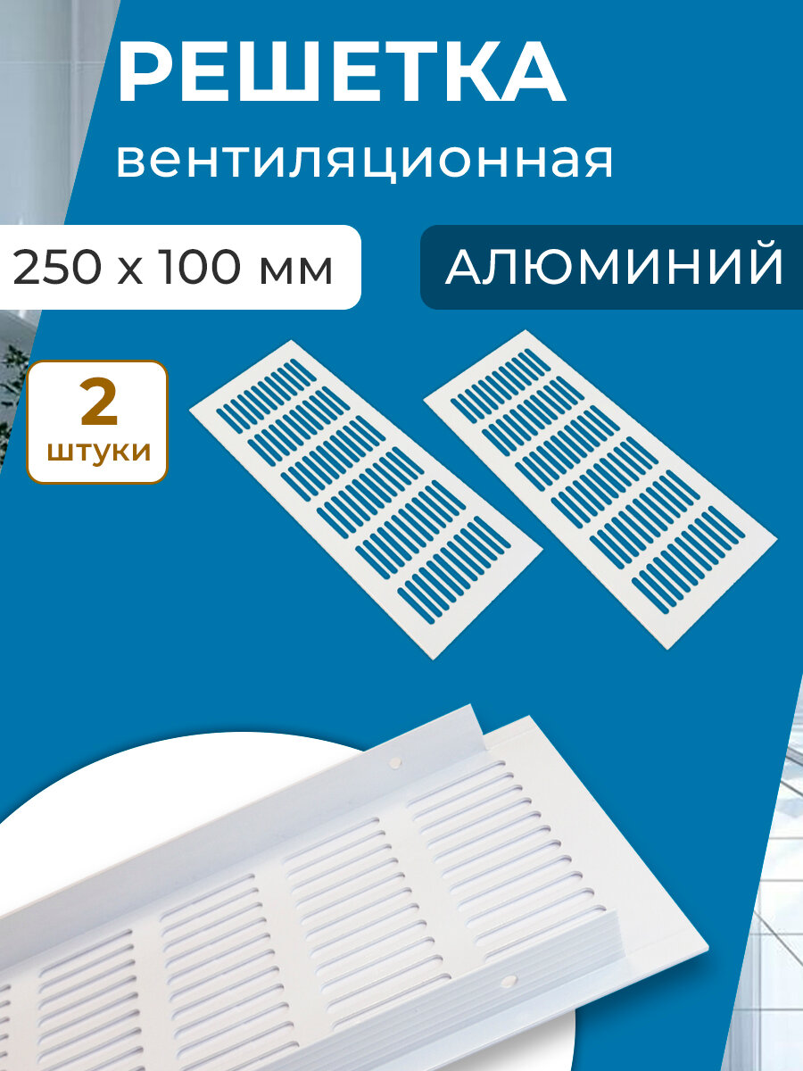 Лот 2 шт: Решетка 250х100 мм вентиляционная алюминий, цвет белый