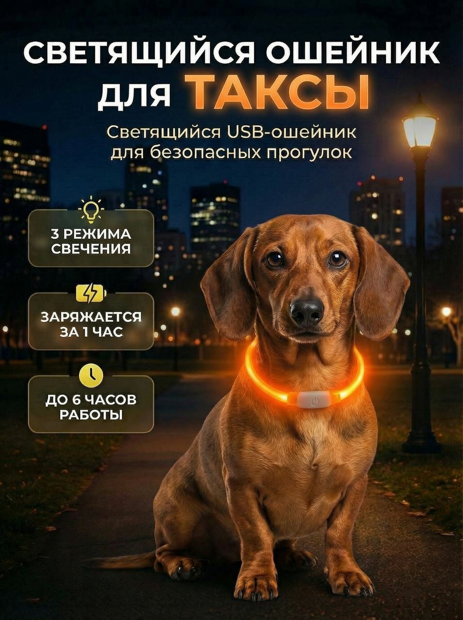 Ошейник для Таксы святящийся для собак